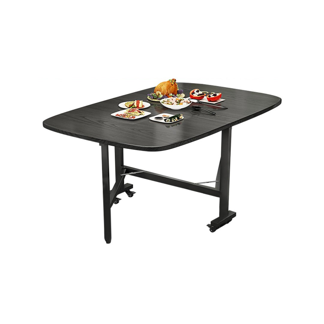 JETEHO 47" Wooden Multifunction Table Drop Leaf Dining Table With 6 Wheels, Foldable, Black ...